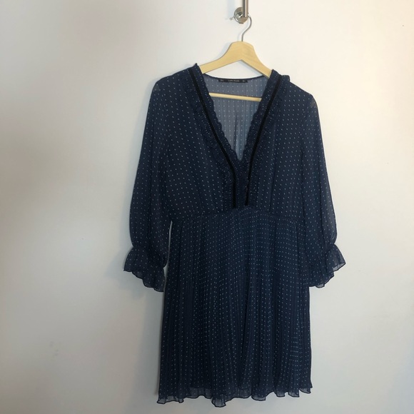 Zara | Dresses | Zara Basic Navy Blue Polka Dot Sheer Dress | Poshmark